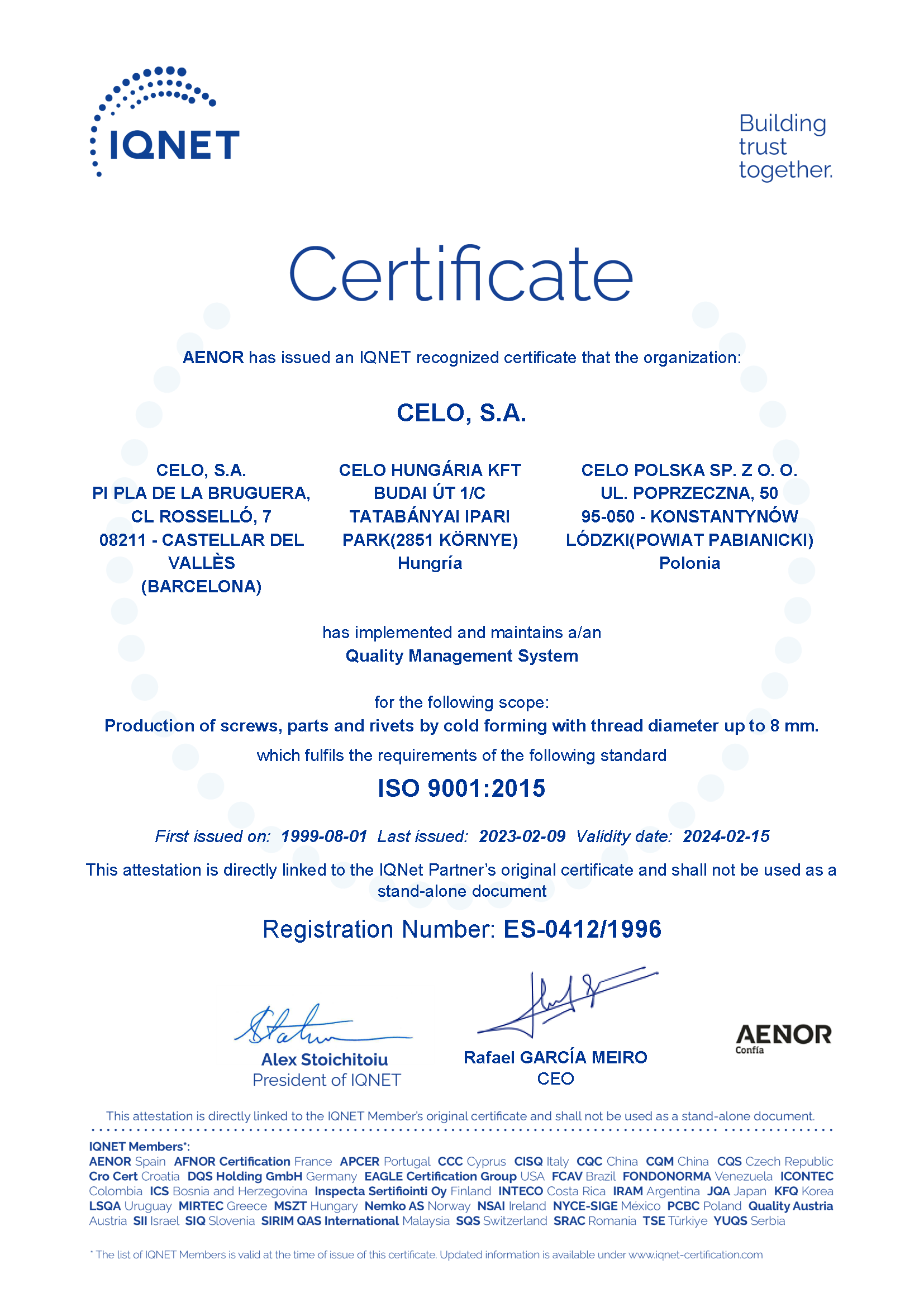 CELO Poland certificates